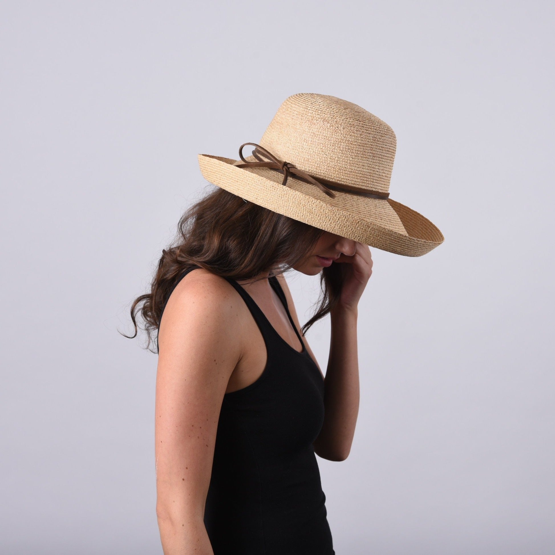 Women's Wide Brim Raffia Hat with Leather Cord - Peter Beaton
