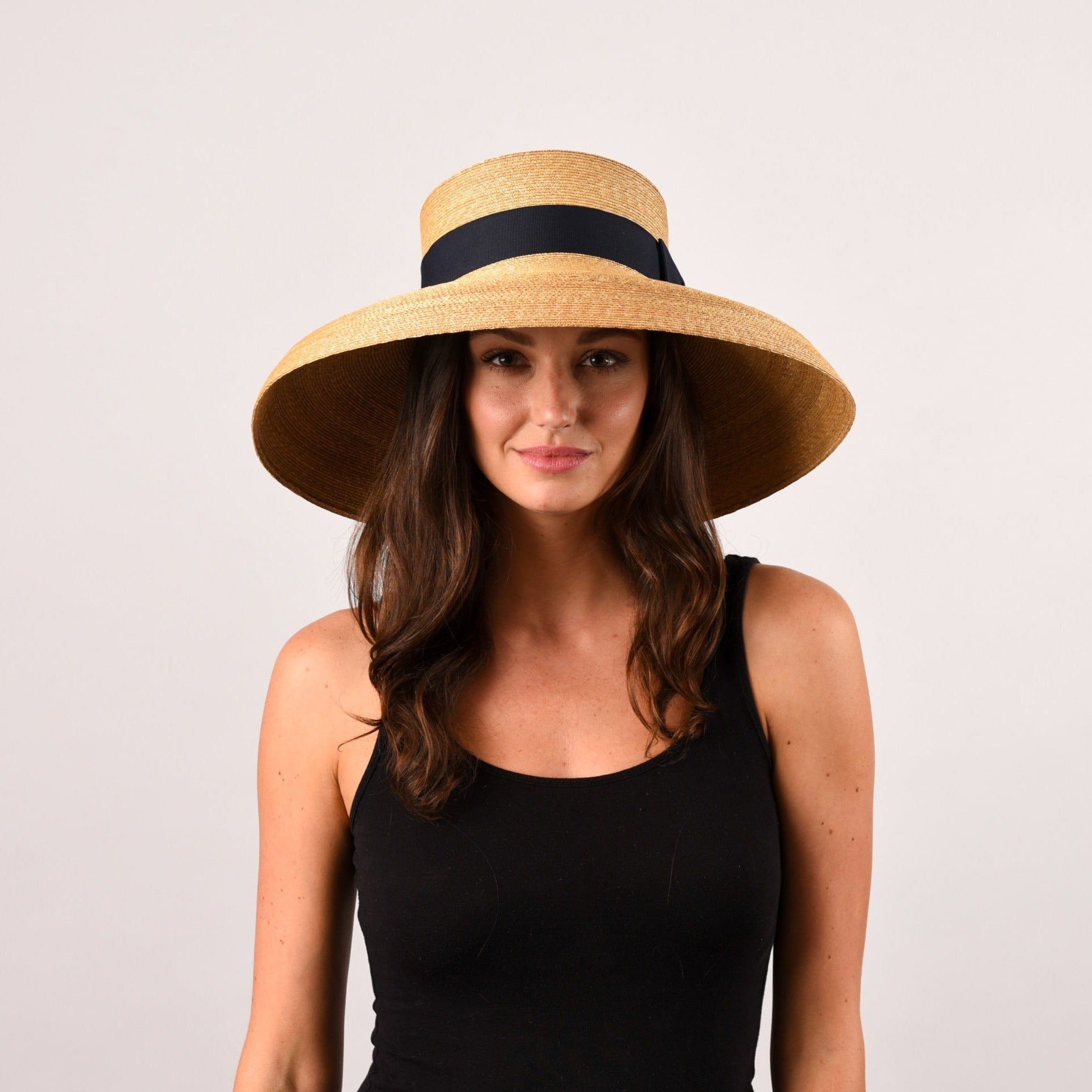 Women's Large Brim Leghorn Straw Hat with Ribbon - Peter Beaton