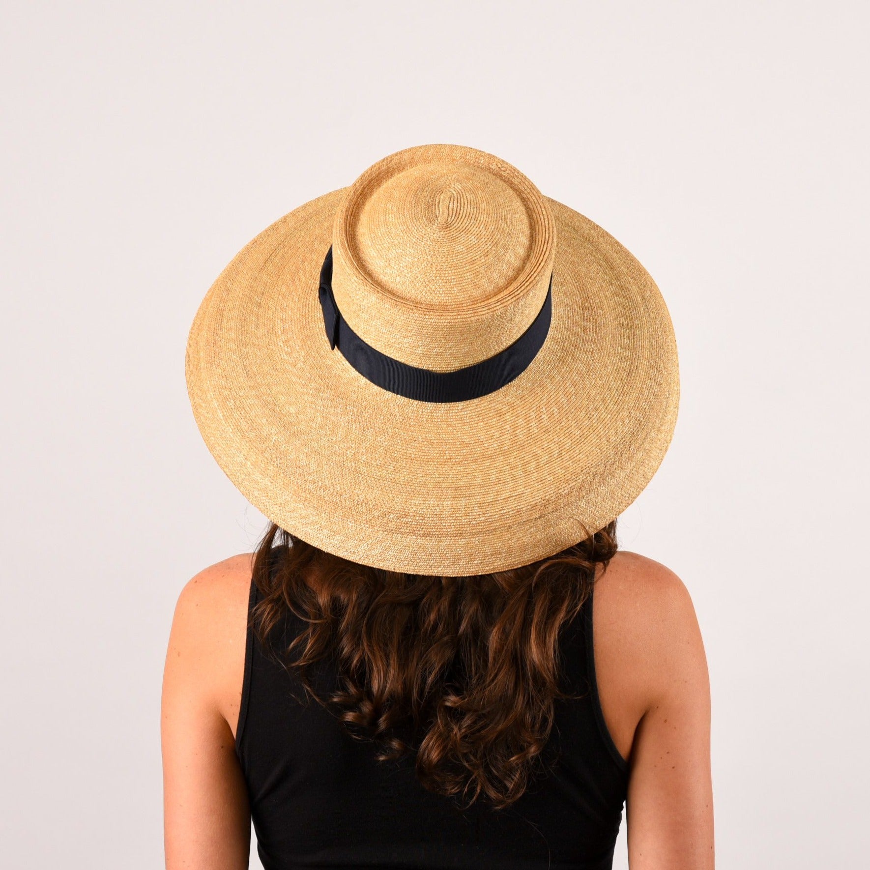 Women's Large Brim Leghorn Straw Hat with Ribbon - Peter Beaton