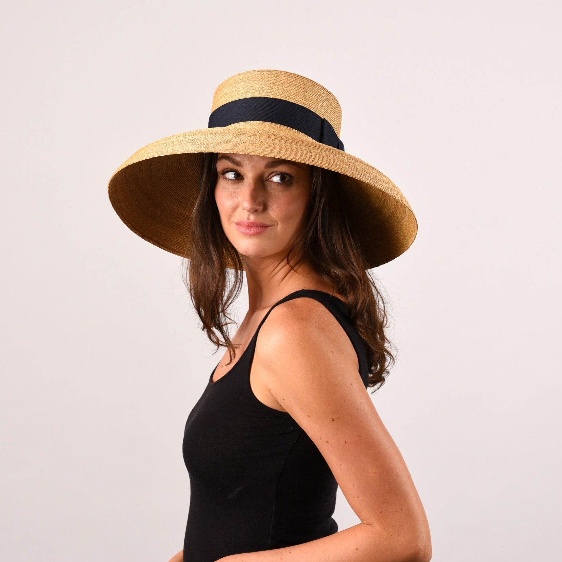 Women's Large Brim Leghorn Straw Hat with Ribbon - Peter Beaton