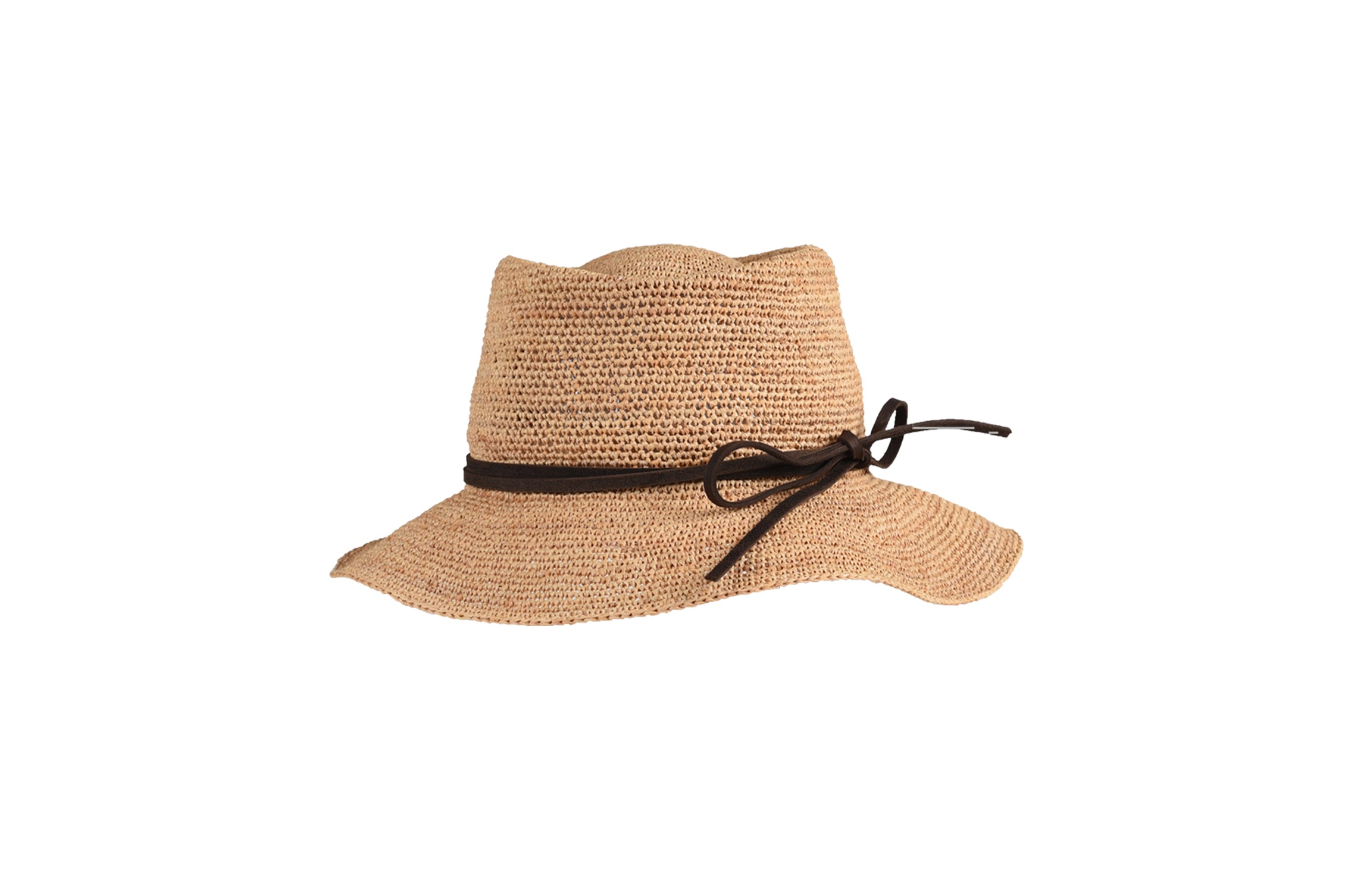 Women's Crocheted Raffia Hat with Leather Cord - Peter Beaton